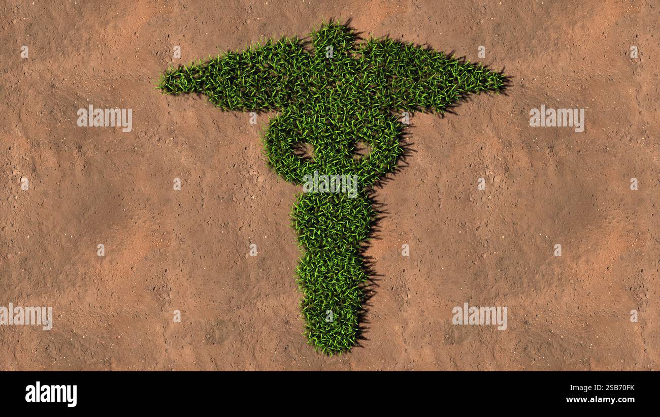 Concept conceptual green summer lawn grass symbol shape on brown soil ...