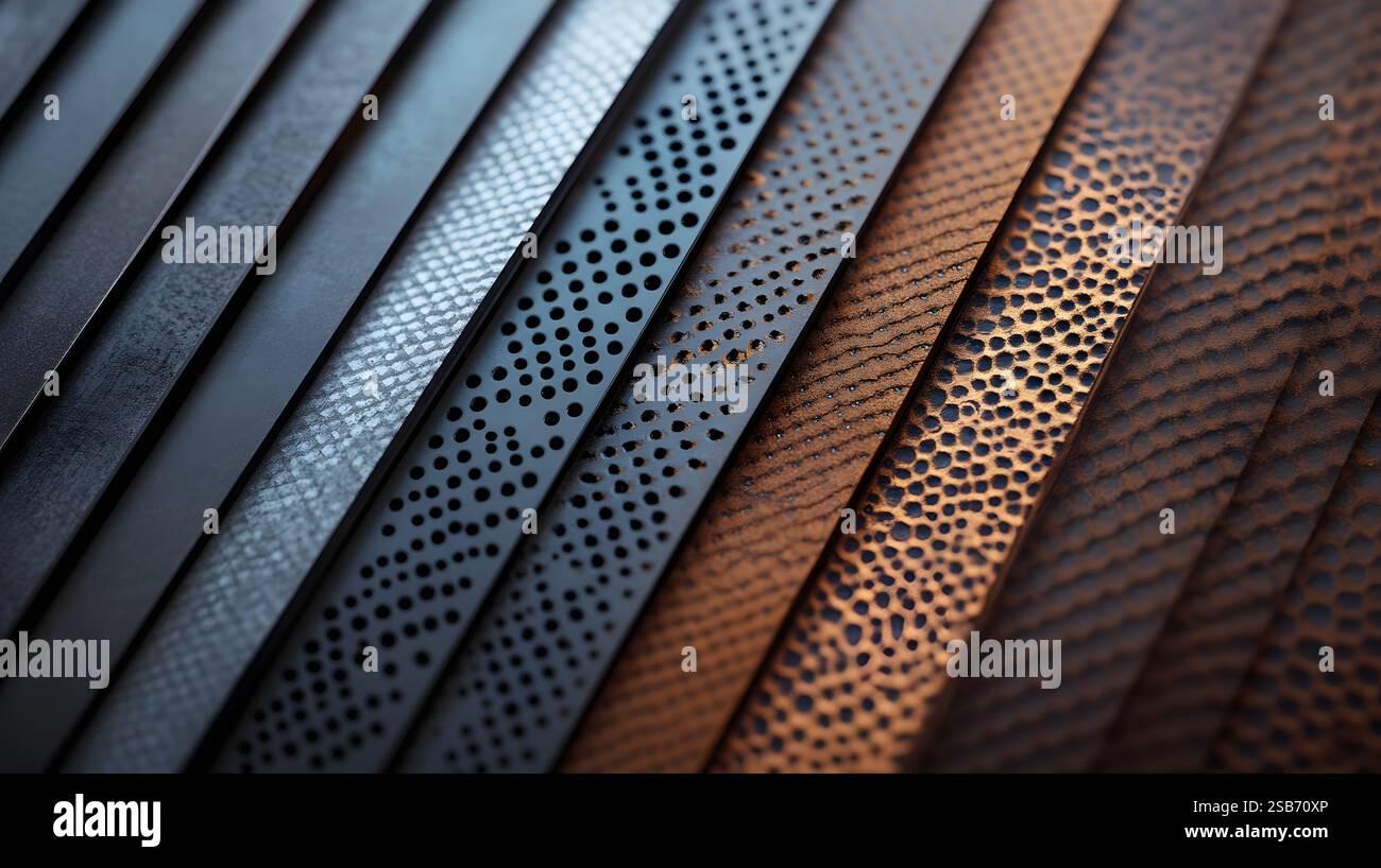 Layered metallic textures of steel,aluminum,and copper forming abstract ...