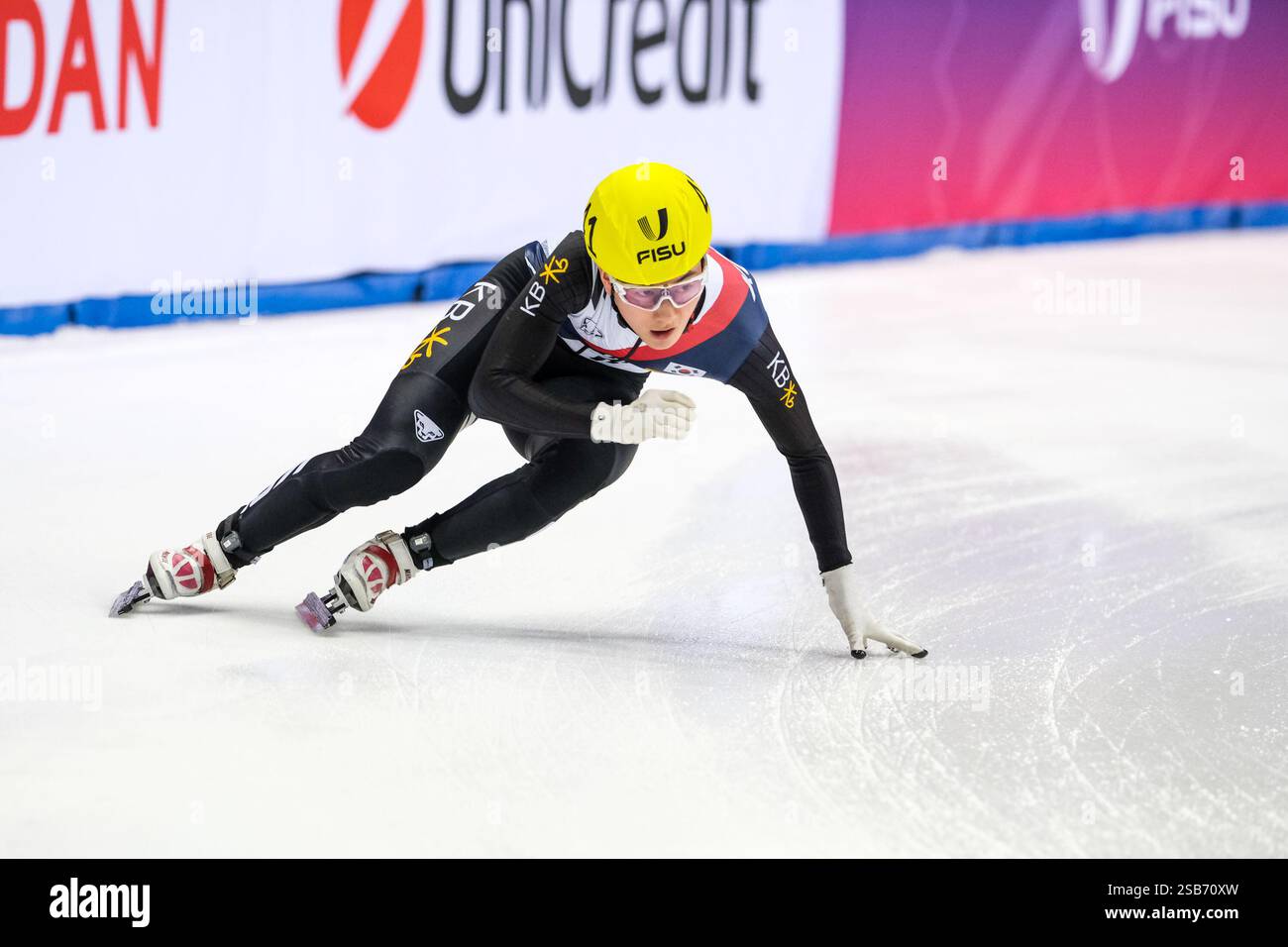 Dong Min Shin (KOR) competes during the Short Track Speed Skating, Men ...