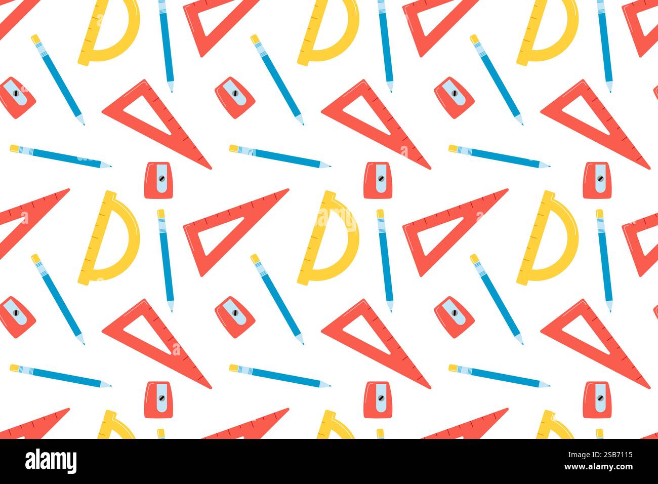 Graphic vector seamless pattern with school kit accessories: triangles ...