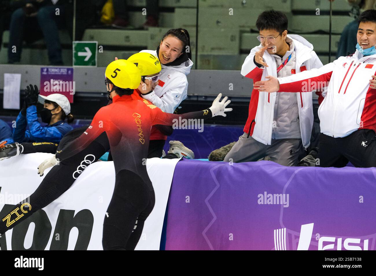The Chinese team celebrate their victory during the Short Track Speed ...