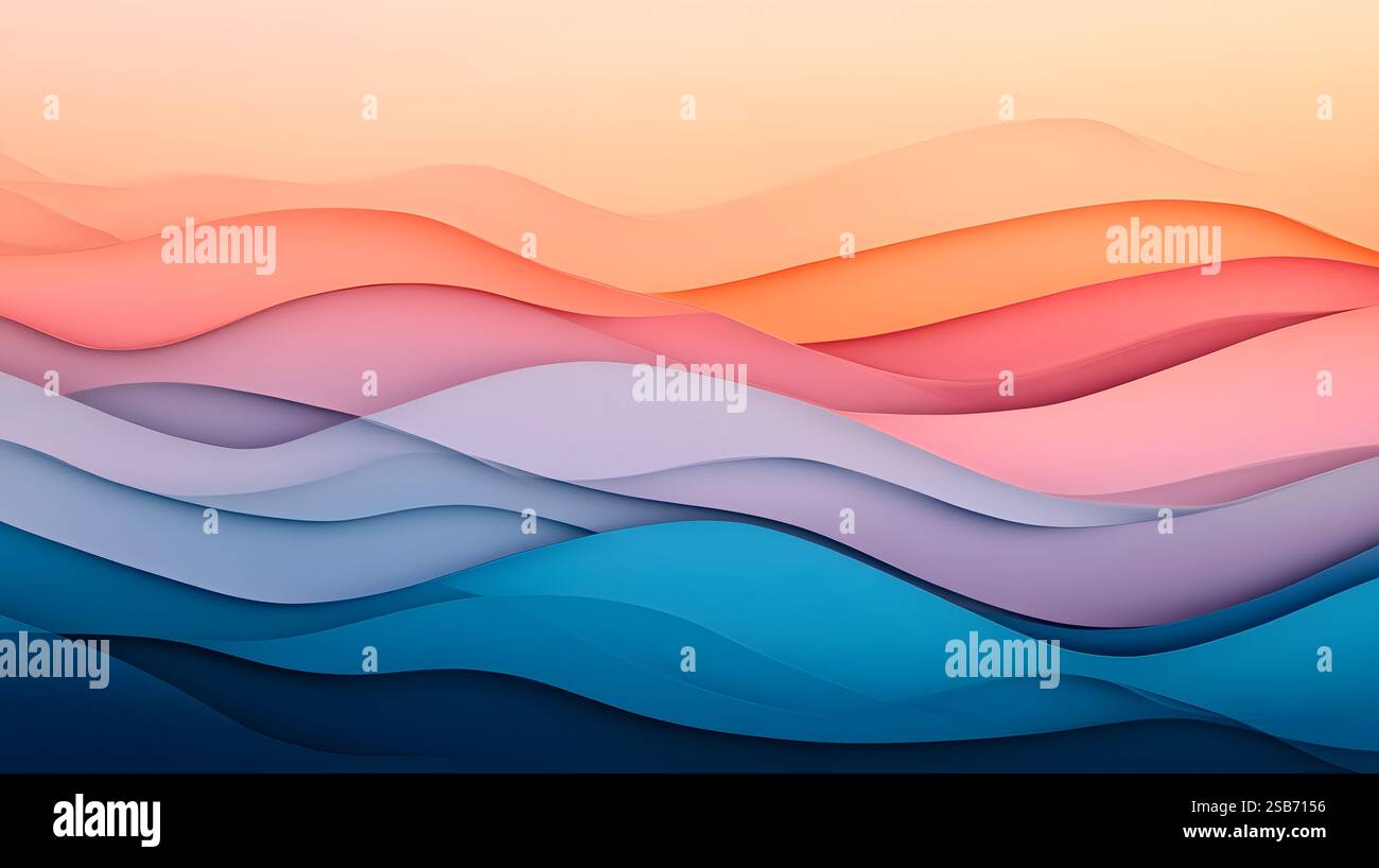 Smooth abstract curves layered in pastel gradients,creating a calming and soothing visual effect ...