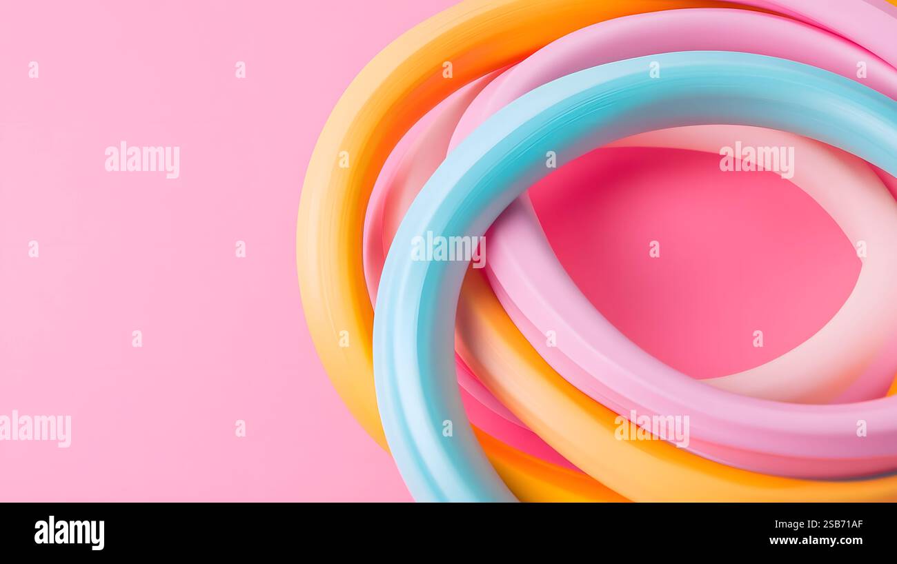 Captivating abstract background with overlapping pastel colored rings in a playful,fluid and ...