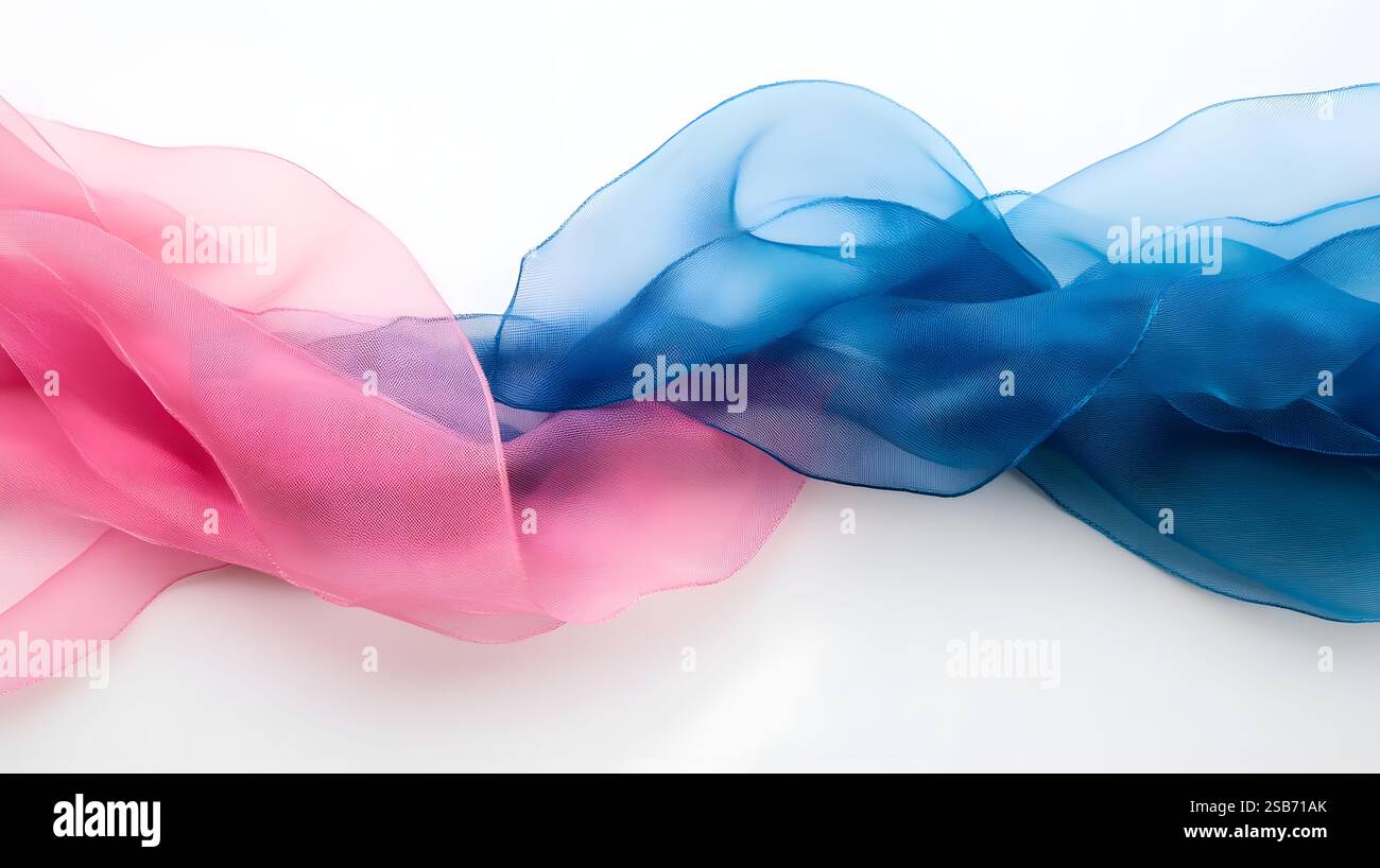 Gracefully flowing transparent ribbons in soft shades of pink and blue ...