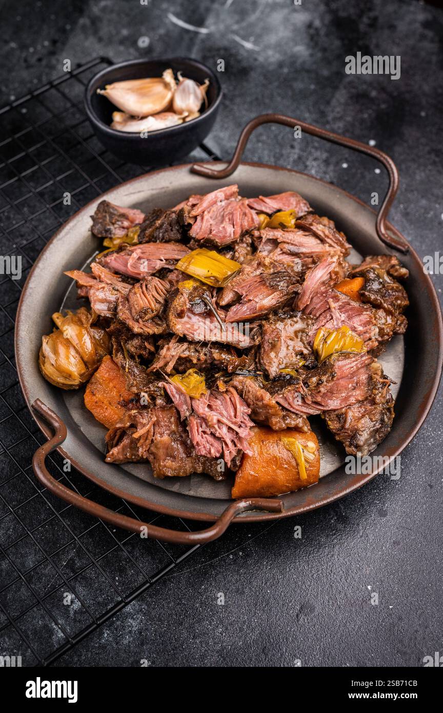 Braised Beef Cheek Stew, traditional Slow cooked meat. black background ...