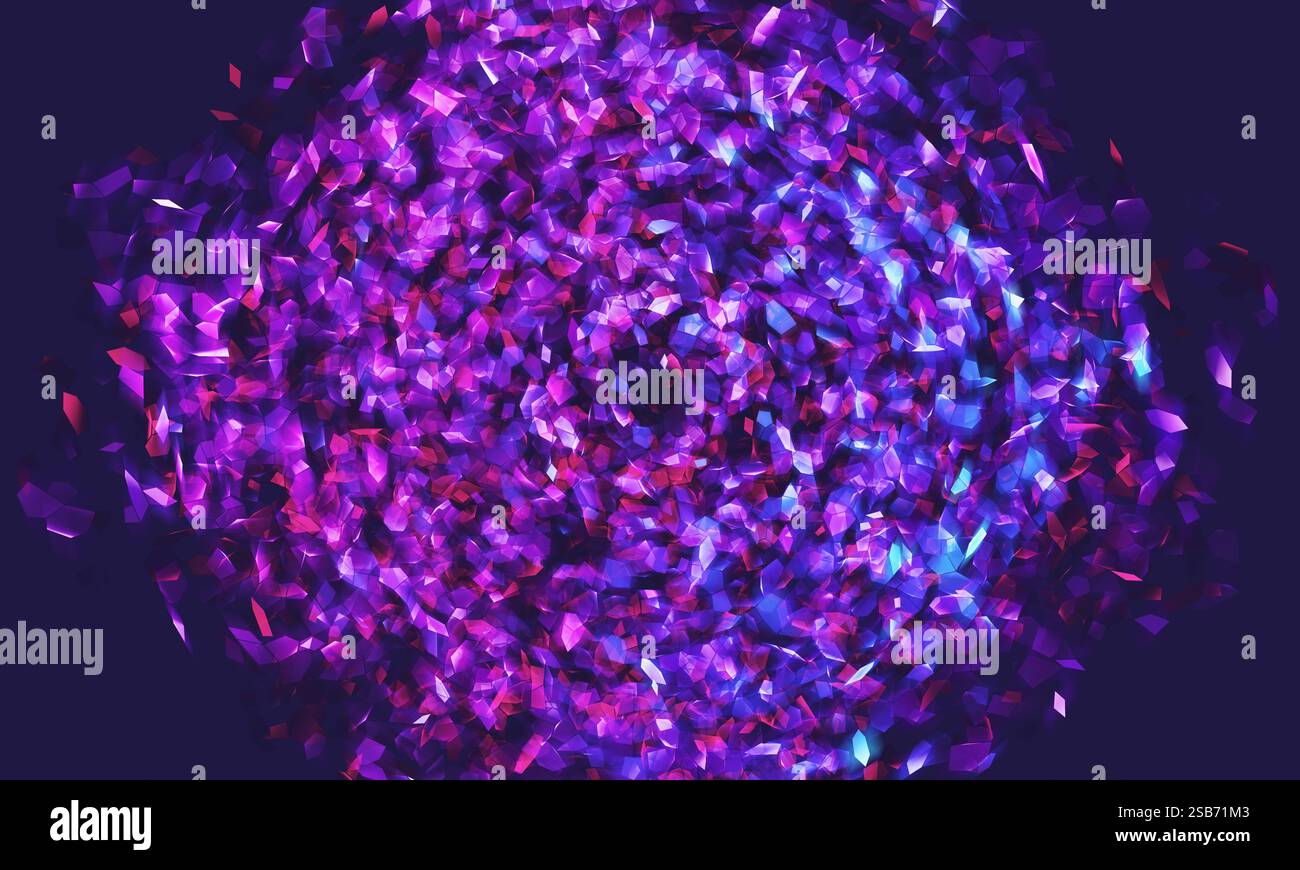 3d rendering illustration of flying particles after explosion. Broken ...