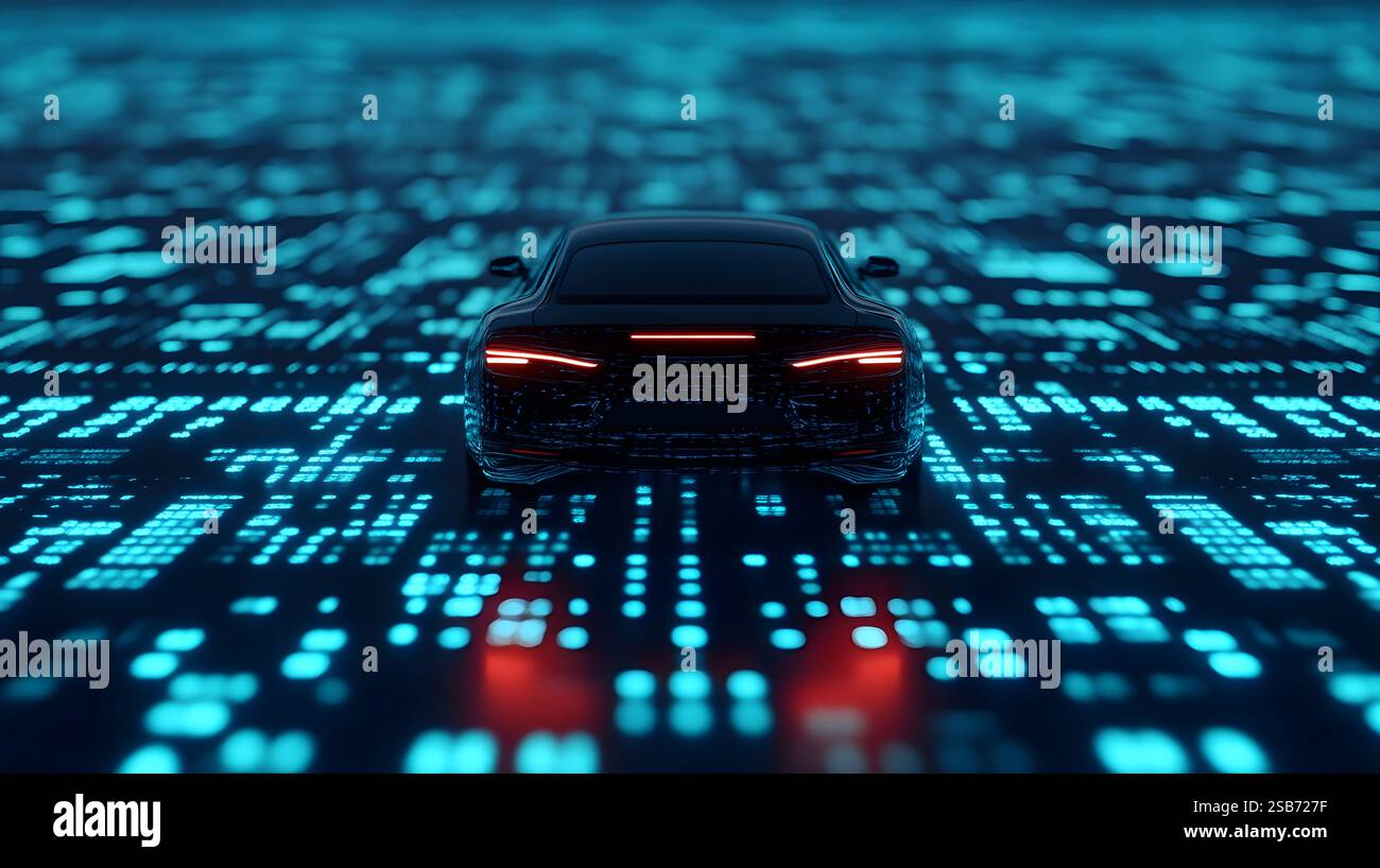 Futuristic 3D of a Digital Car with Floating Insurance Symbols and ...