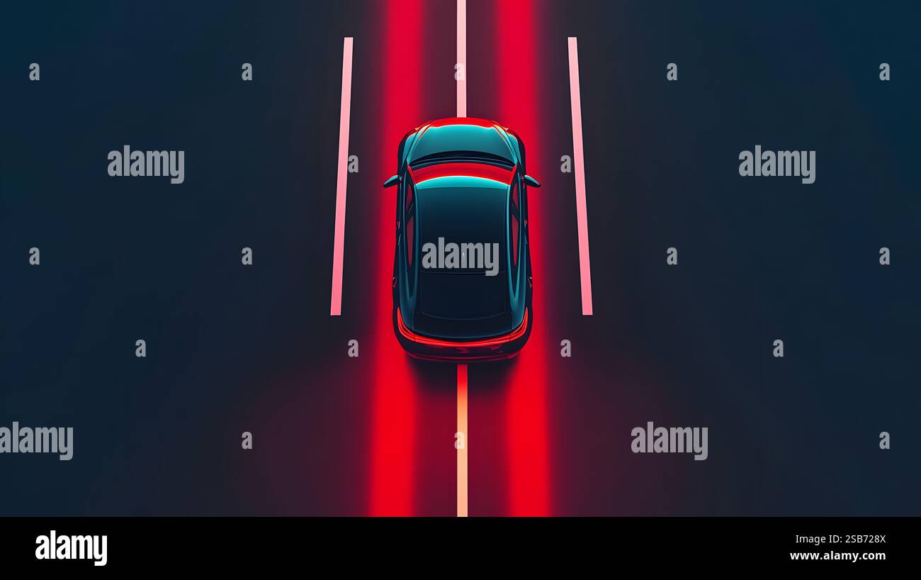 Streamlined,futuristic car driving on a modern highway road with ...