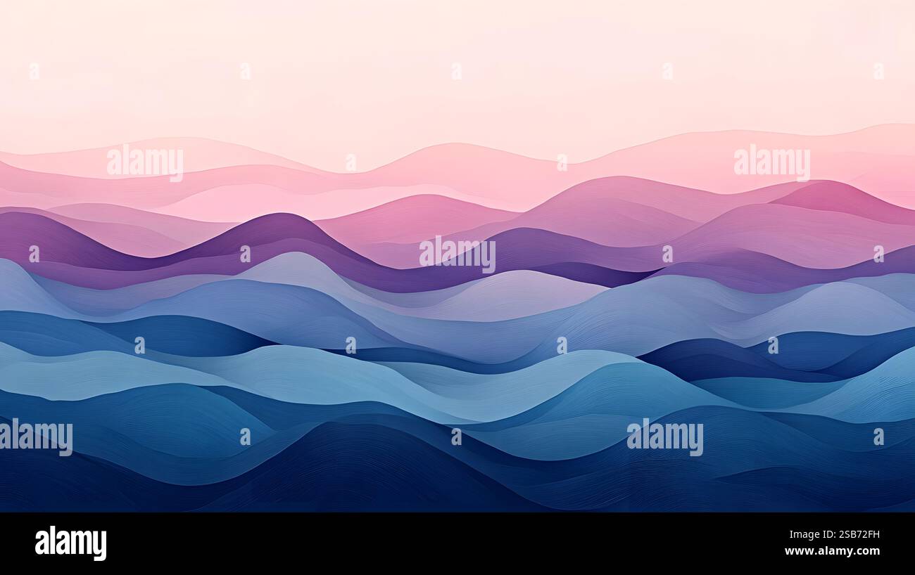 Ethereal gradient waves flow across a serene coastal landscape in soft ...
