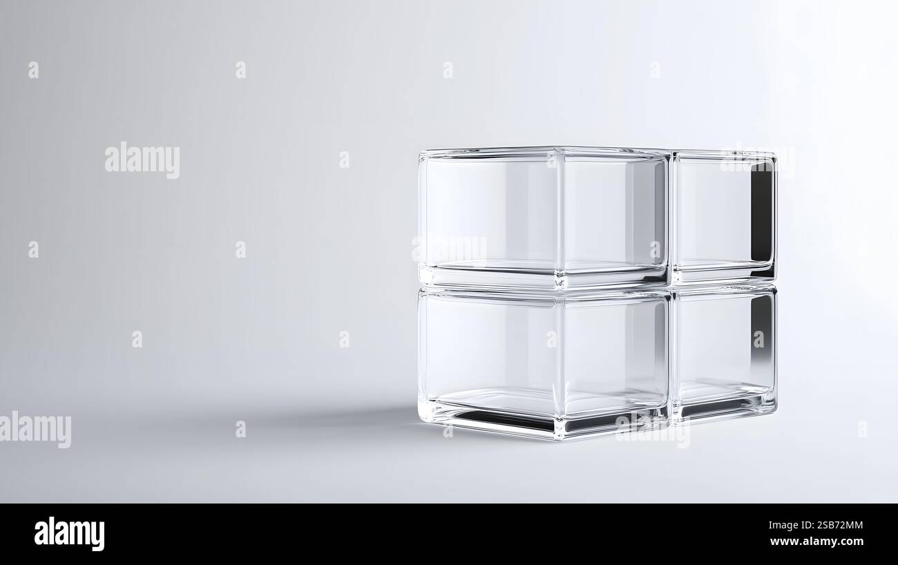 Stacked transparent cubic layers forming a minimalist 3D geometric ...