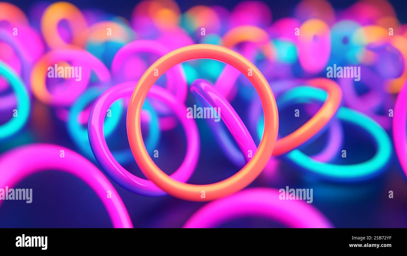 Vibrant and mesmerizing composition of glowing neon spheres and ribbons ...