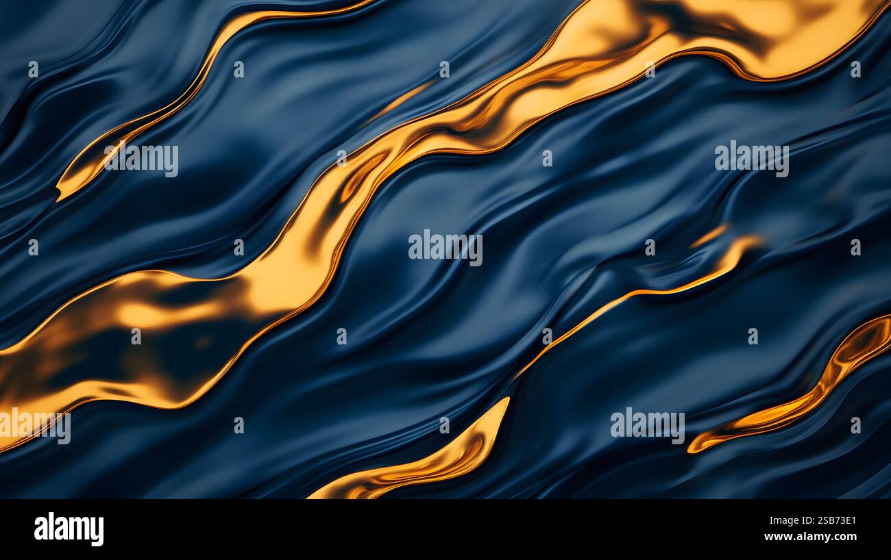 Rippled gold liquid effect beautifully overlaid on a dark blue ...