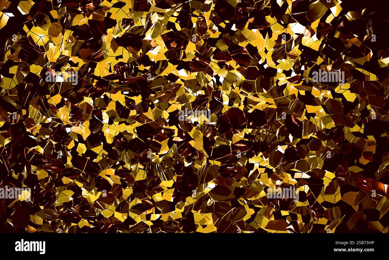 3d rendering illustration of flying particles after explosion. Golden ...