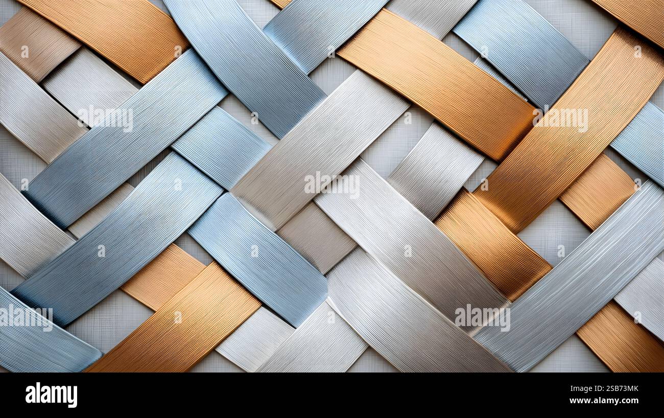 Abstract design featuring interwoven metal strips in a luxurious ...