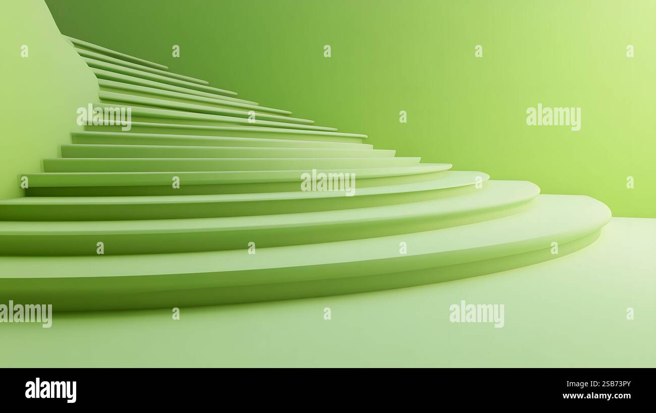 Serene 3D-Rendered Stepped Green Platform with Smooth Organic Curves ...