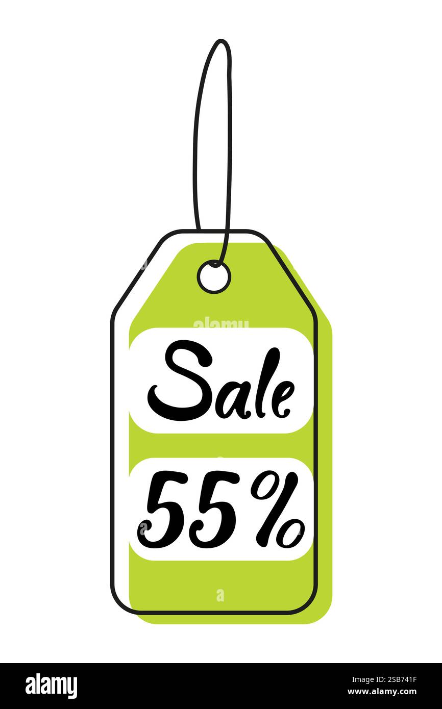 A bright green discount tag displays a 55 percent sale sign ...