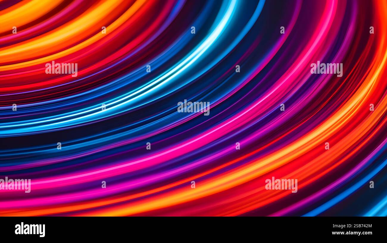 Layered neon patterns in bold,vibrant colors arranged in a dynamic ...