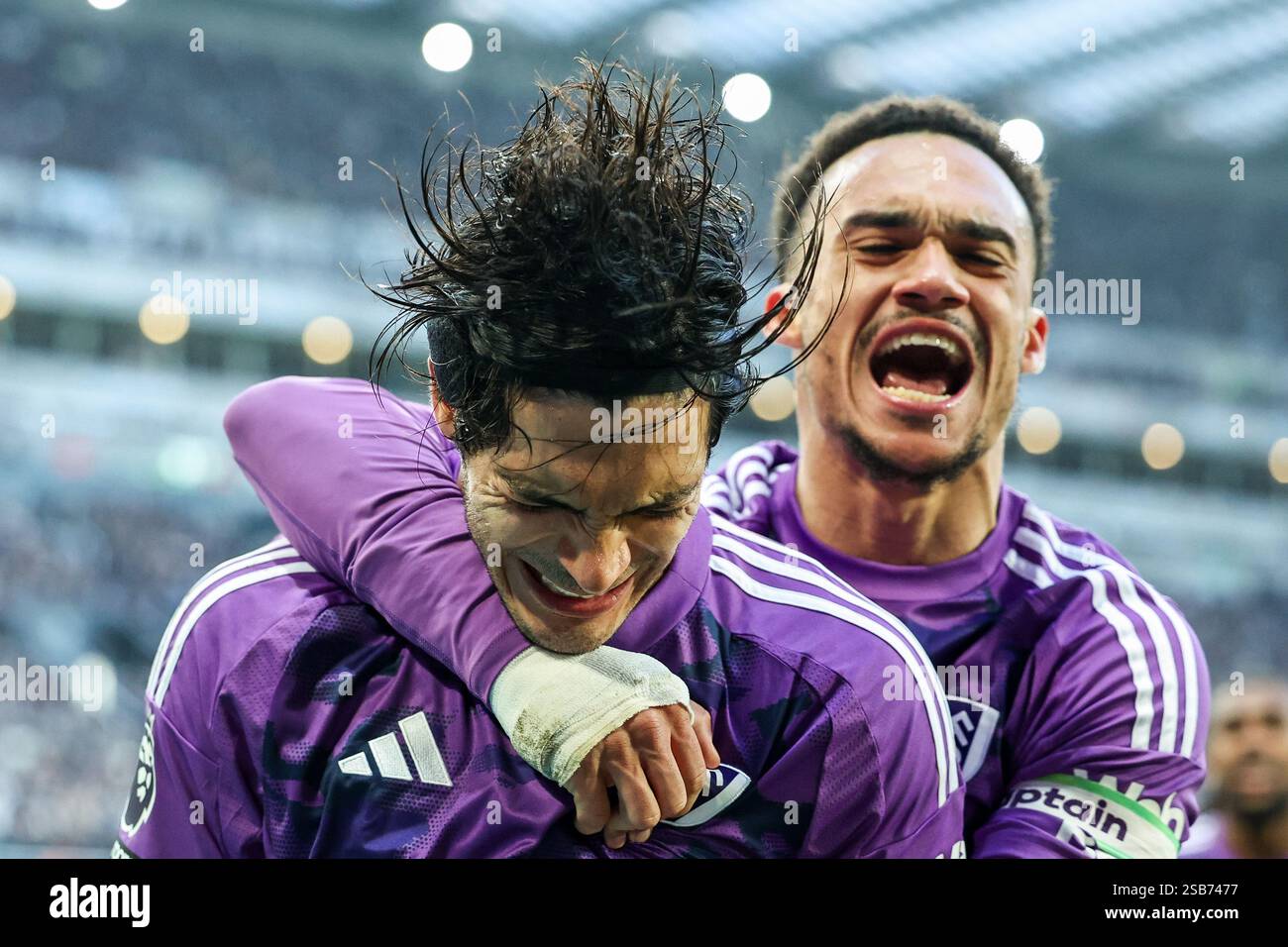 Raul Jimenez of Fulham celebrates his goal with Antonee Robinson to ...
