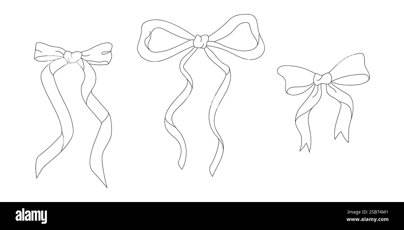Four simple outline drawings of different bow tie styles. Vector ...