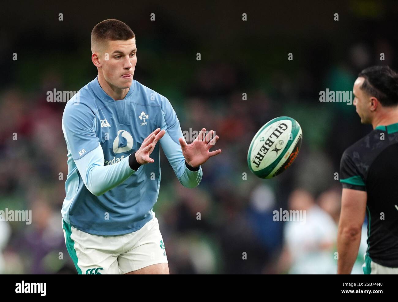 Ireland's Sam Prendergast warming up ahead of the Guinness Men's Six ...