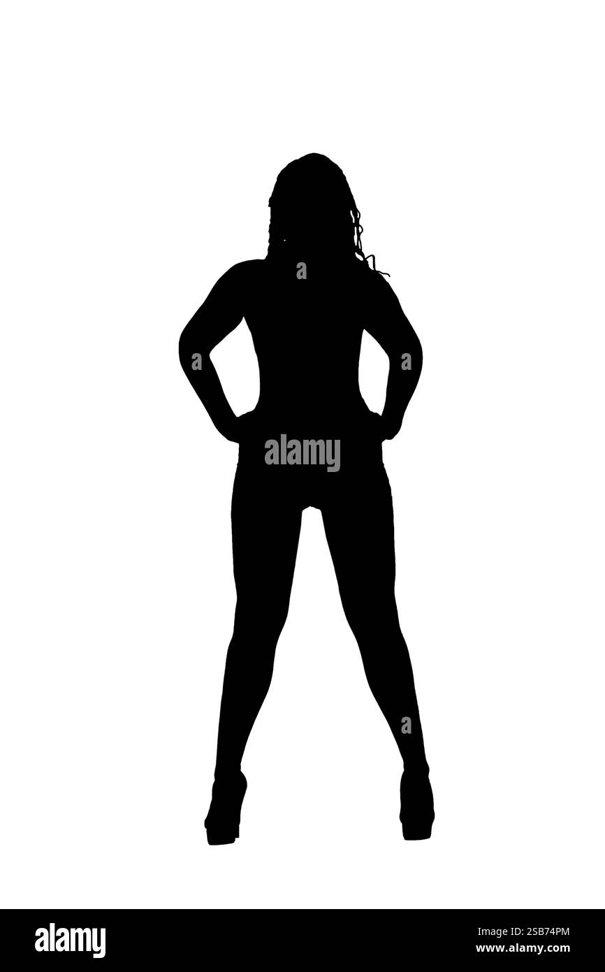 A confident womans silhouette stands in a dynamic pose, exuding both ...