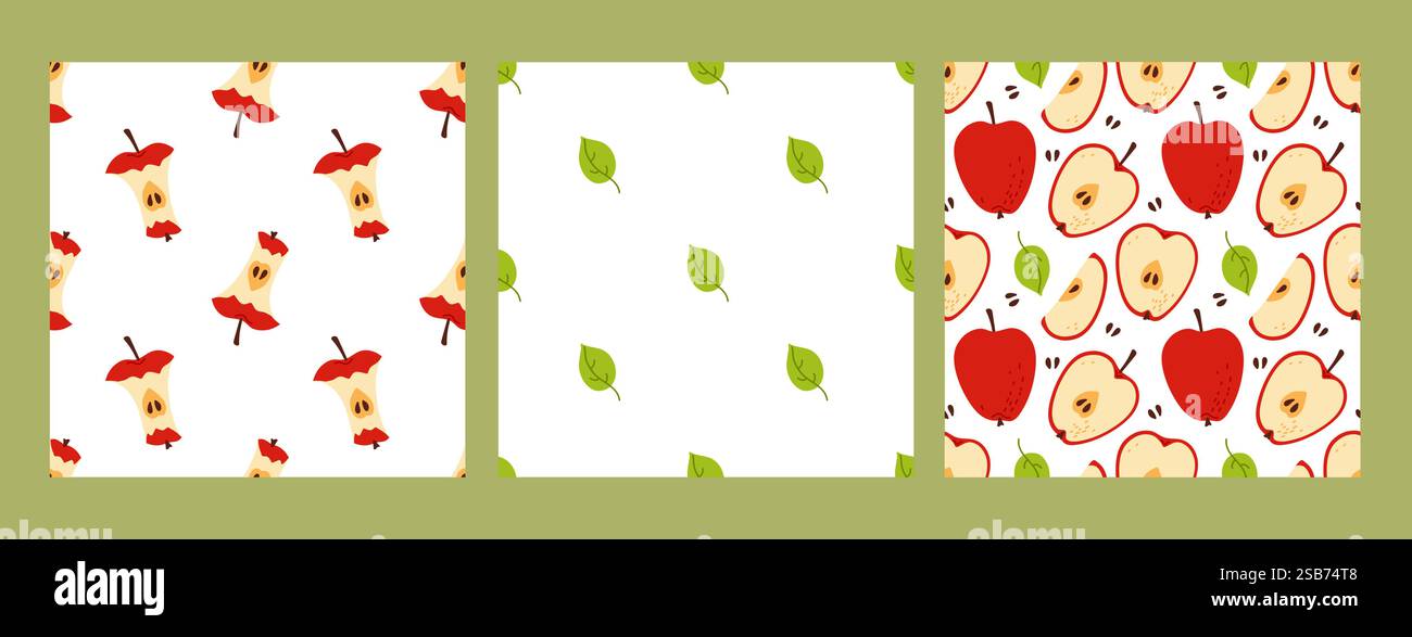 A collection of three distinct patterns showcases playful apple designs ...