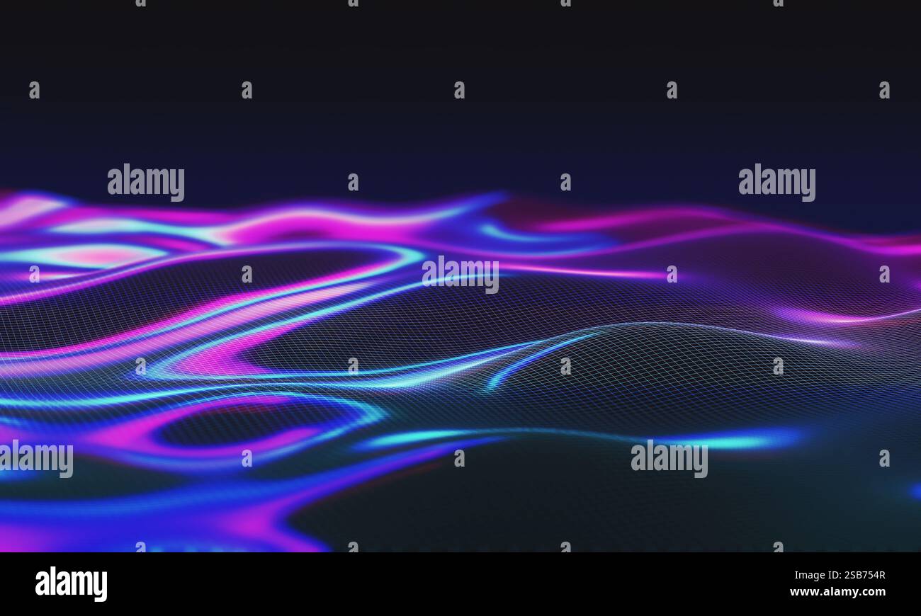 3d rendering illustration of glossy liquid wire mesh substance in ...