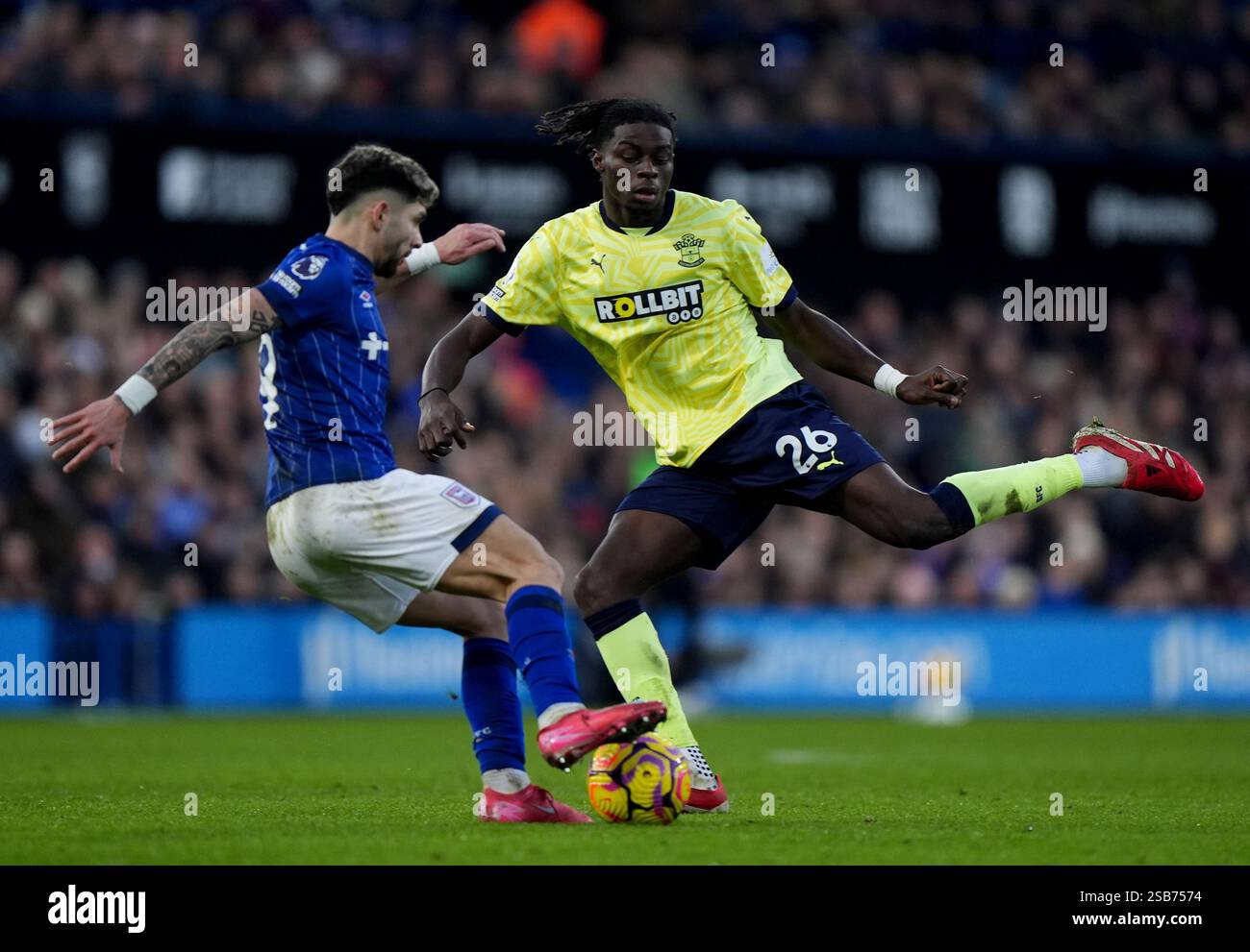 Ipswich Town's Julio Enciso (left) and Southampton's Lesley Ugochukwu ...