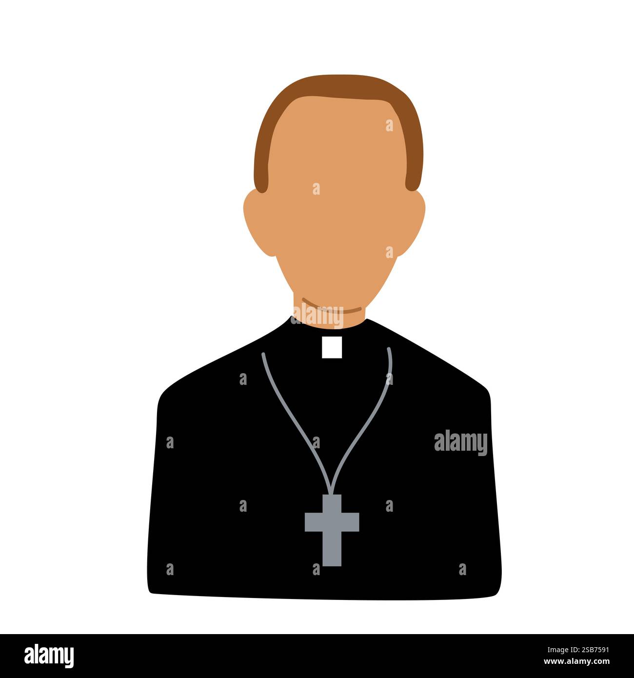 This illustration features a clerical figure in a black robe with a ...