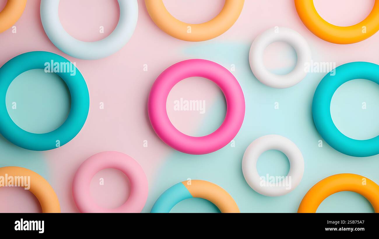 Overlapping Colorful Pastel Rings and Geometric Shapes Floating Against ...