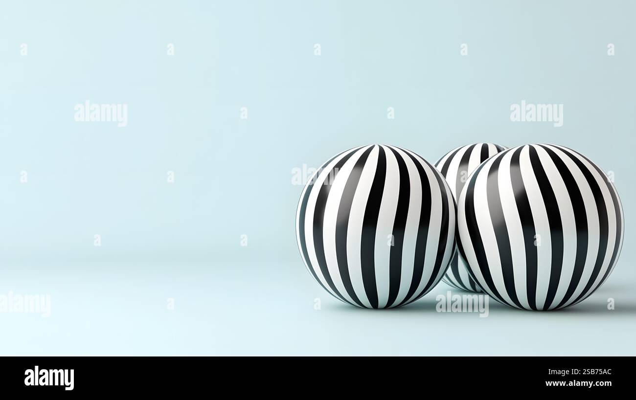 Bold,modern and striking black-and-white striped spheres displayed on a ...