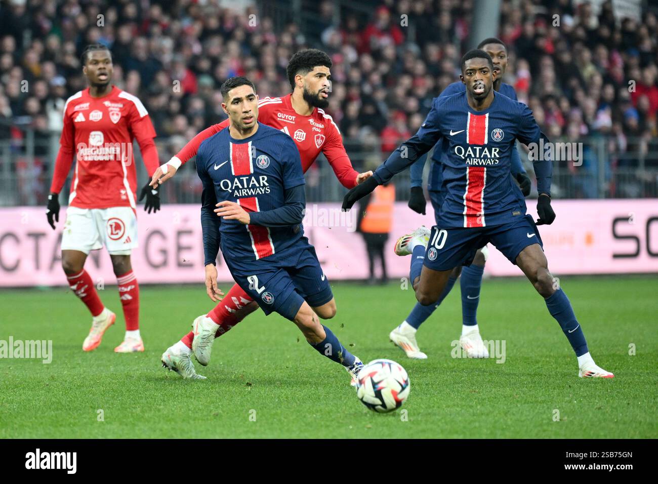02 Achraf HAKIMI (psg) - 45 Mahdi CAMARA (sb29) - 10 Ousmane DEMBELE (psg) during the Ligue 1 ...