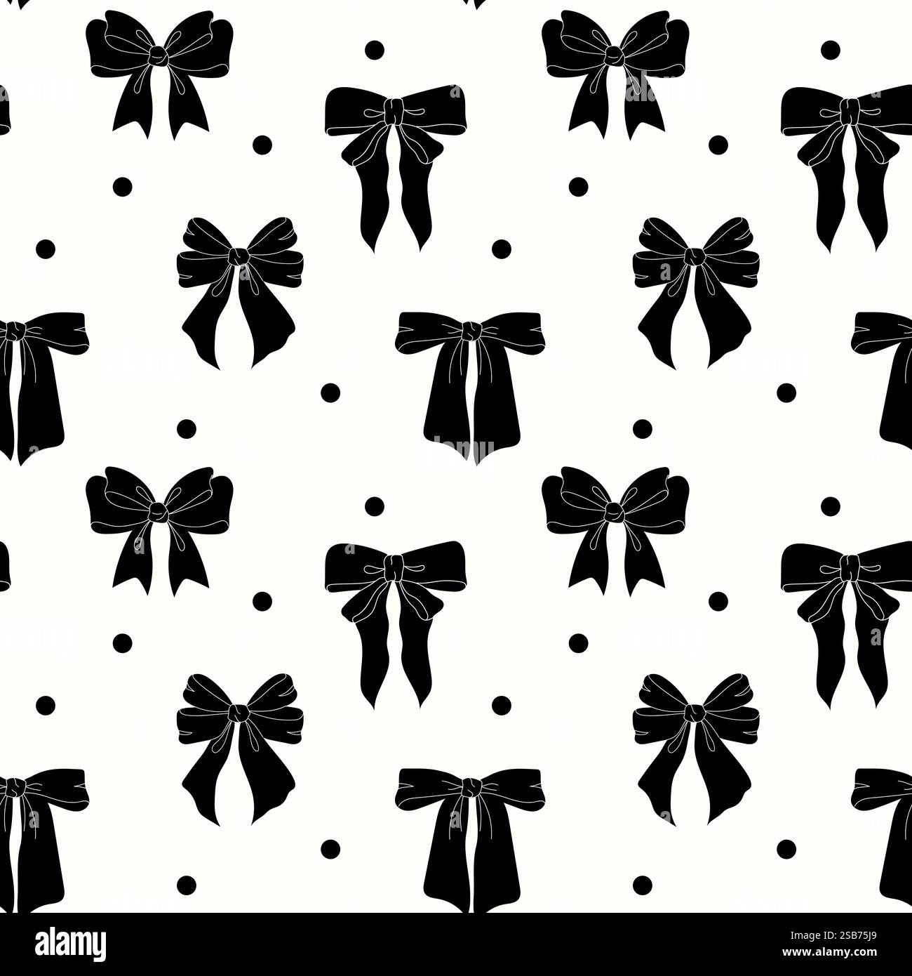 A white background is covered in black bows and dots Stock Vector Image ...