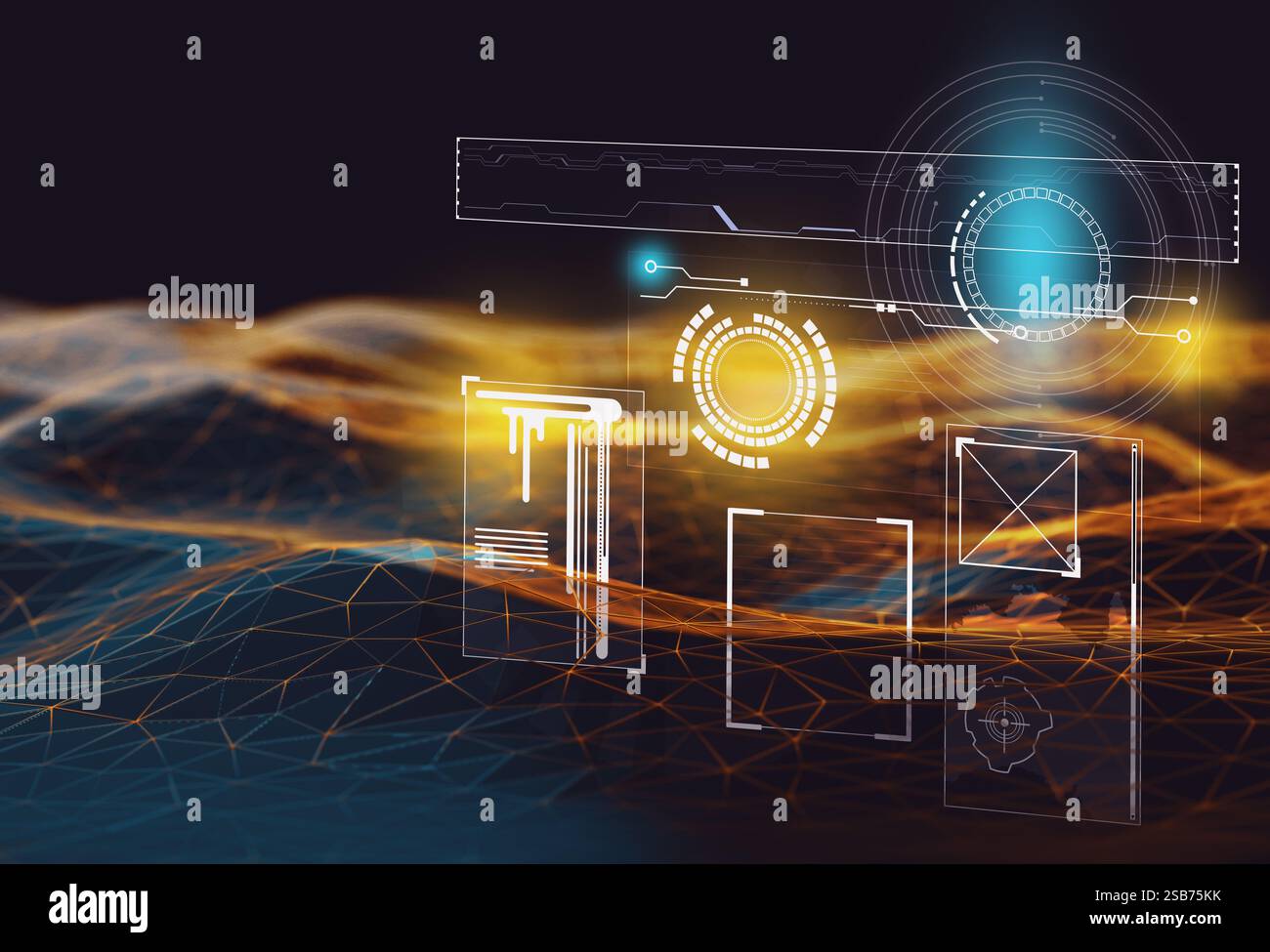 3d rendering business illustration with low poly network technologies ...