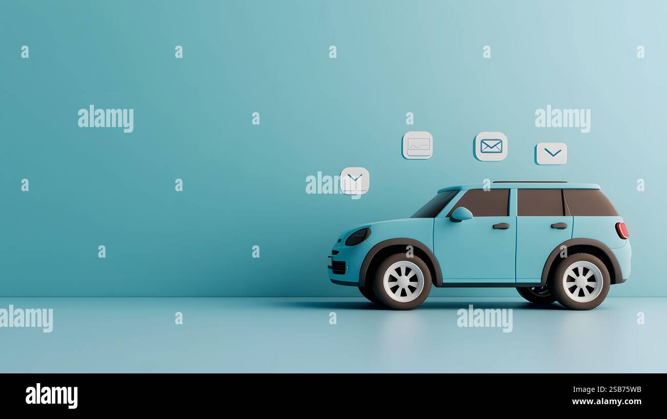 Isolated vehicle with floating insurance policy icons,modern digital ...