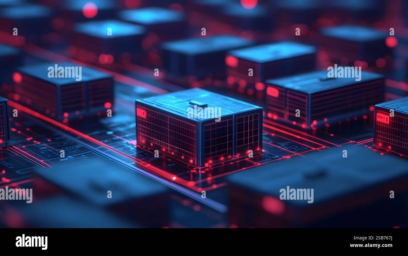 Digital Tracking Tags on Futuristic Cargo Boxes for Advanced Warehouse ...