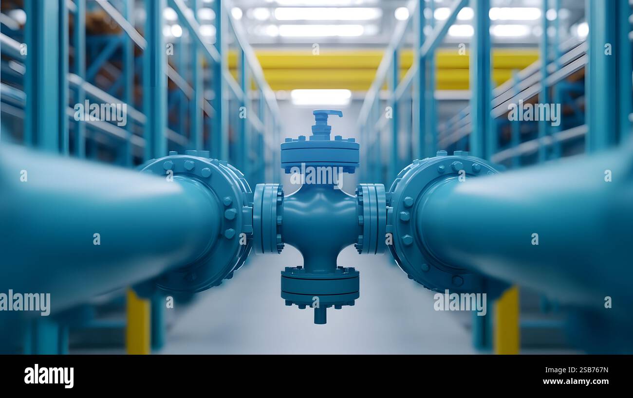 Centralized control hub in an organized warehouse,surrounded by ...