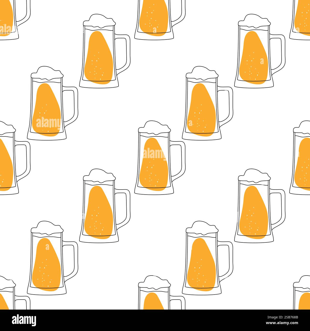 Seamless pattern mugs and glass of beer. Hand drawing for menu ...