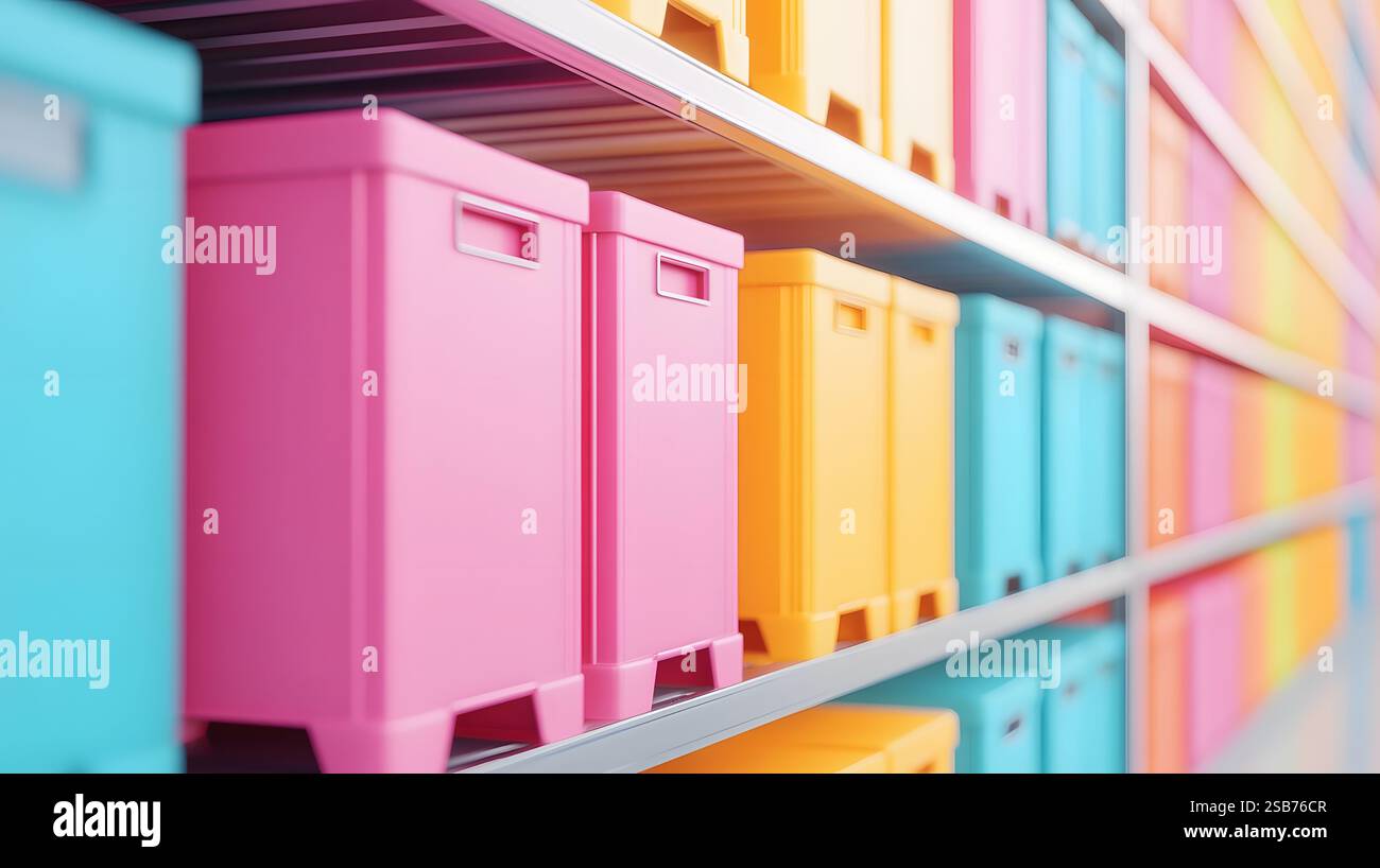 Organized shelving system with labeled storage boxes and containers for ...