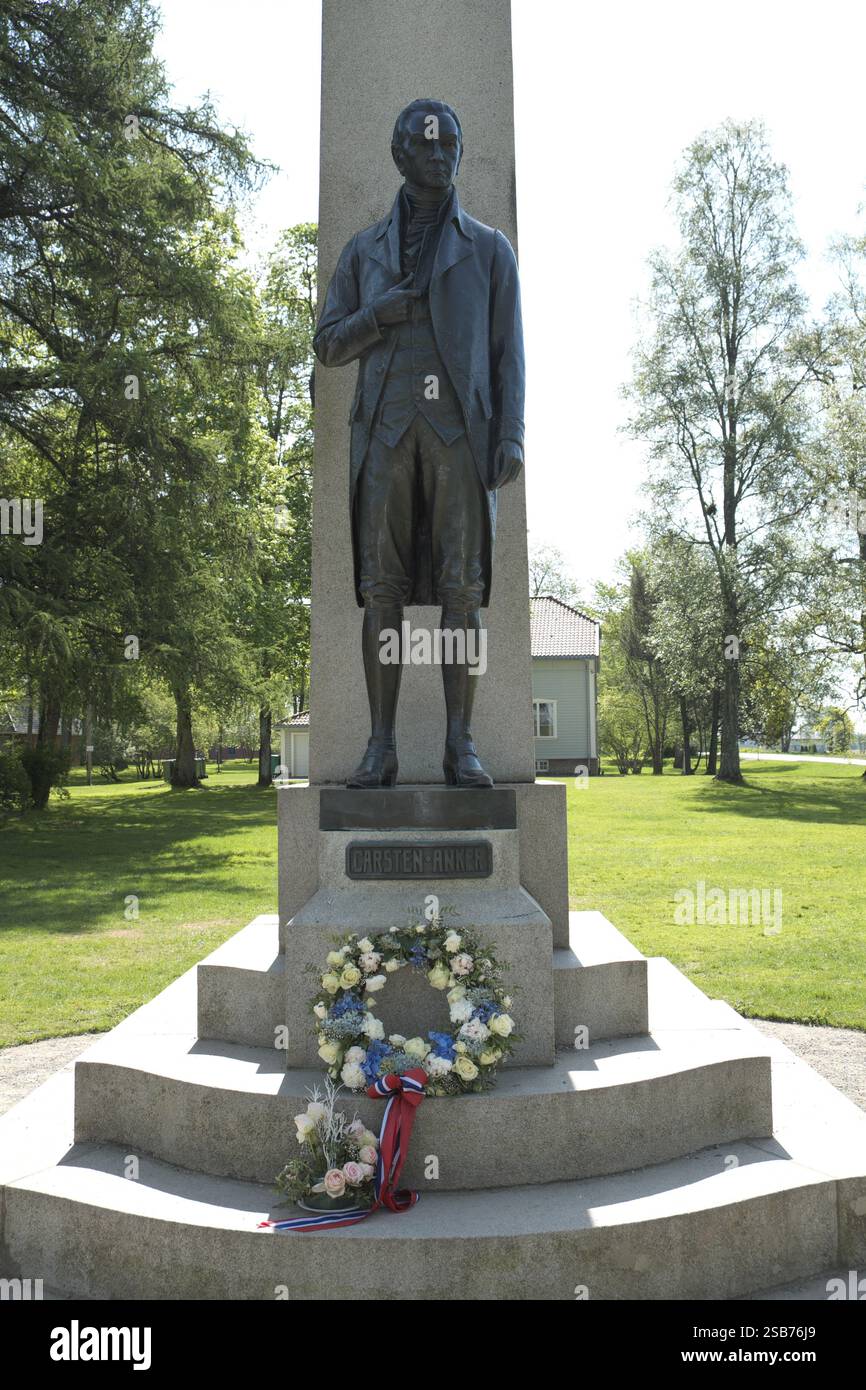 Statue of Carsten Anker, the owner of Eidsvoll manor house in which the ...