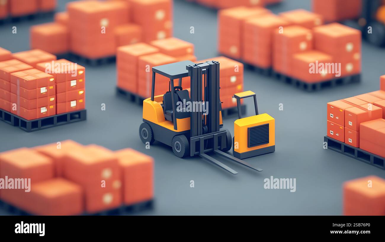 Forklifts Transporting Cargo Pallets in a Neatly Organized Warehouse ...