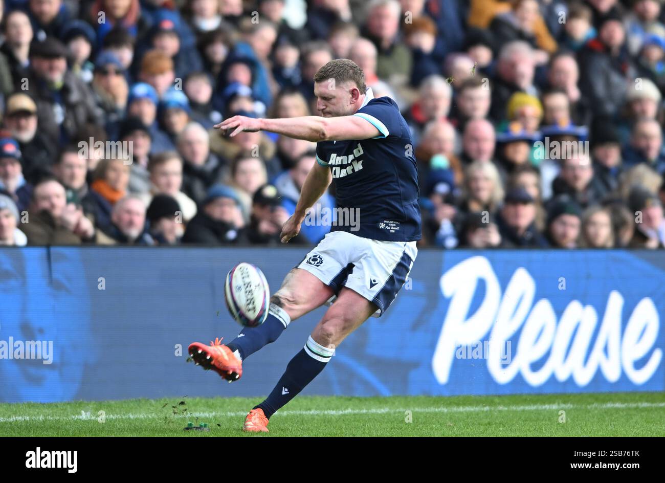 Edinburgh, Scotland, 1st February 2025. Finn Russell of Scotland kicks ...