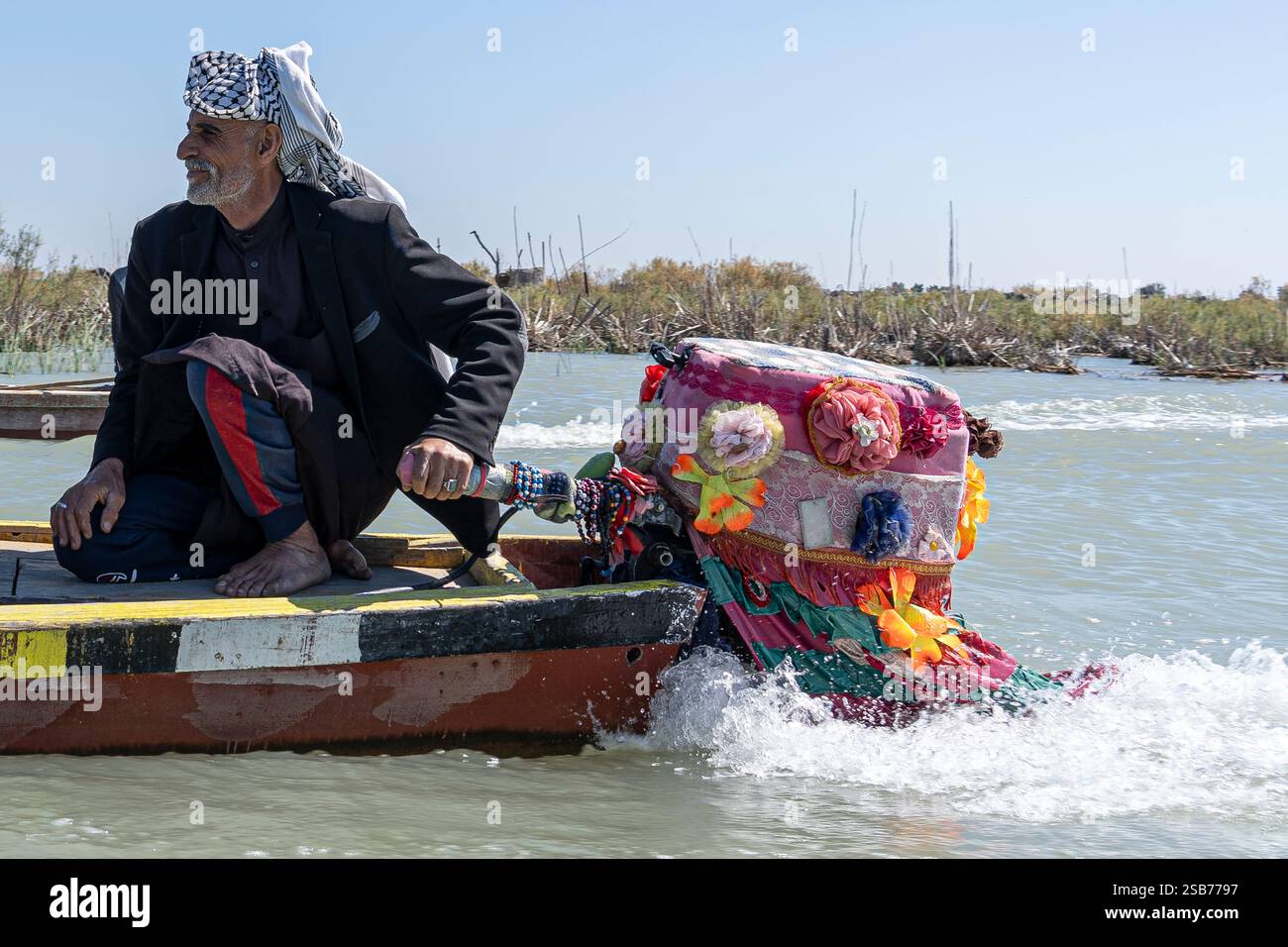 A boat trip in the marshlands of iraq near Chibayish, Chabaish ...