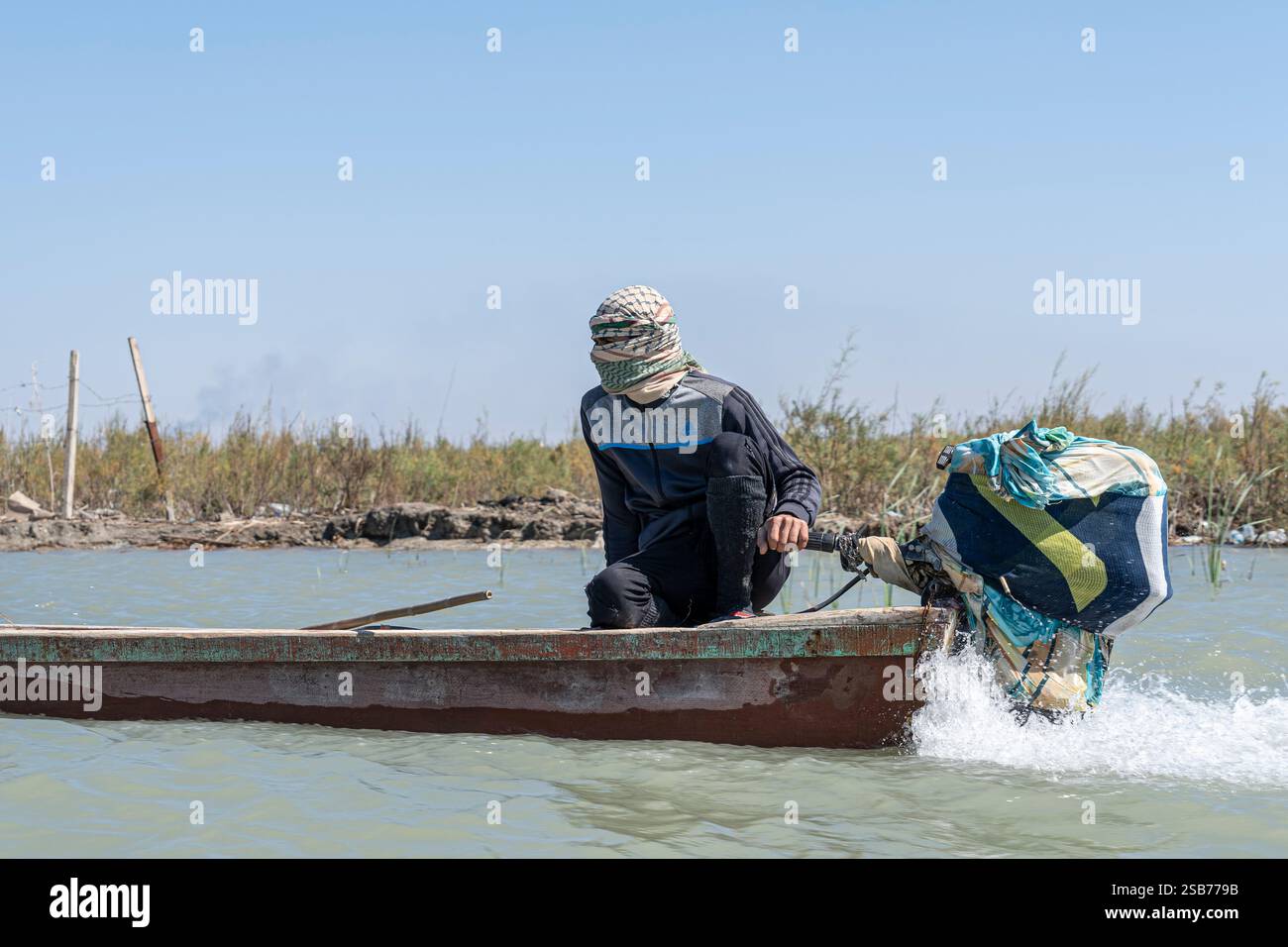 A boat trip in the marshlands of iraq near Chibayish, Chabaish ...