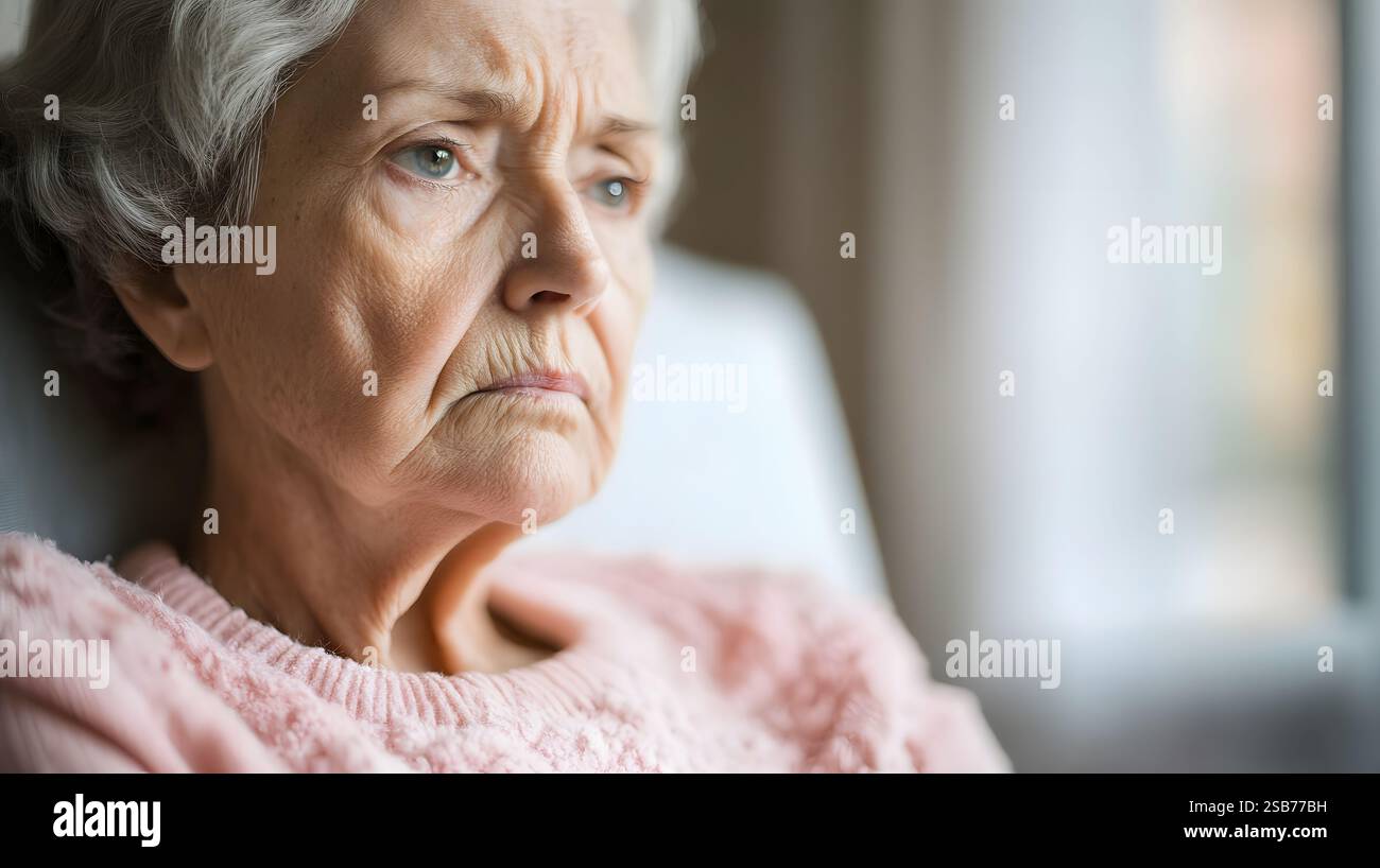 Worried and Pensive Senior Citizen Sitting by a Window at Home ...
