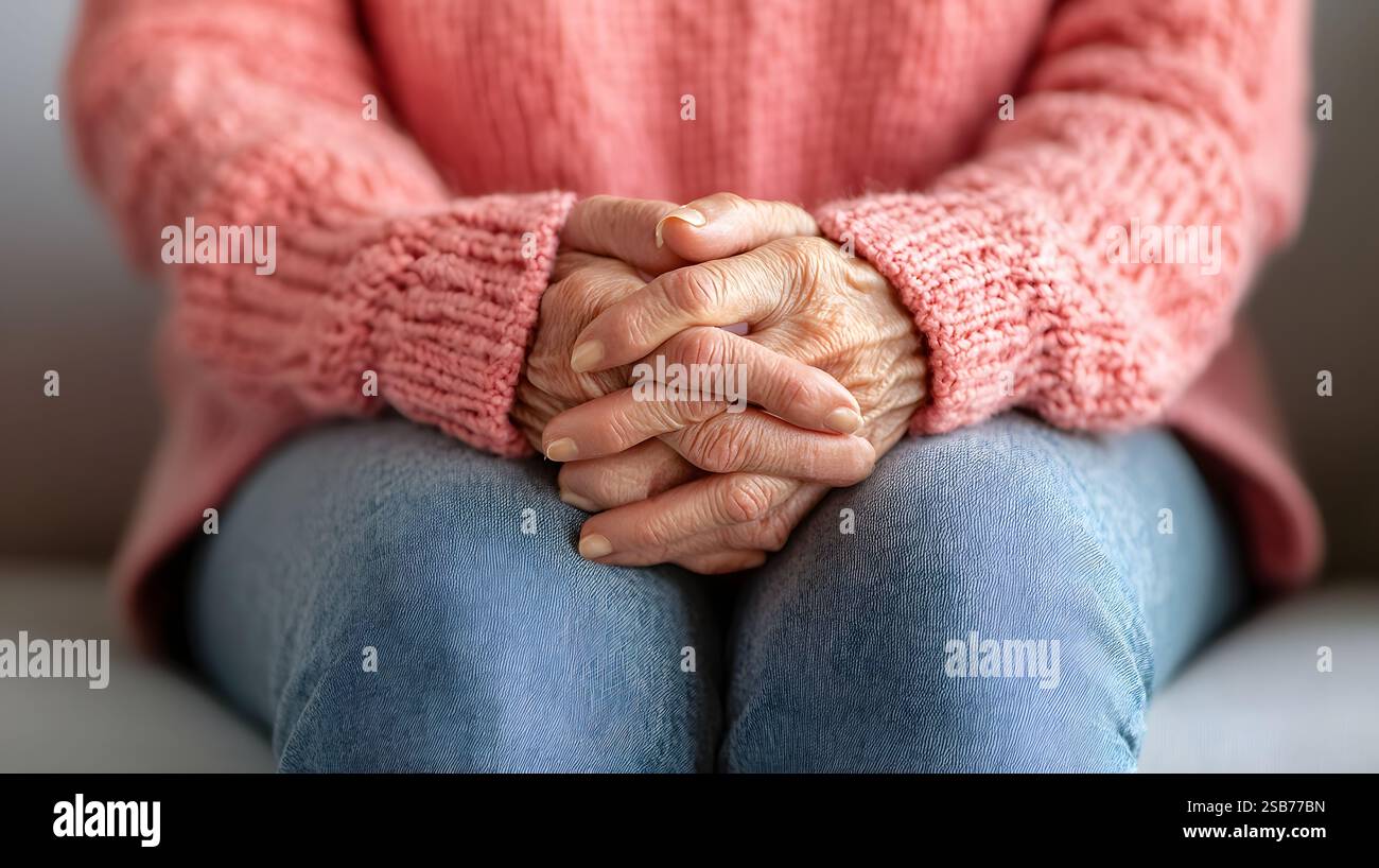 Senior Citizen Sitting at Home with Visible Symptoms of Herpes Zoster ...