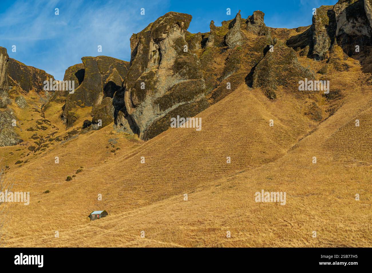 Landscape near the Foss a Sidu waterfalls in southern Iceland. A unique ...