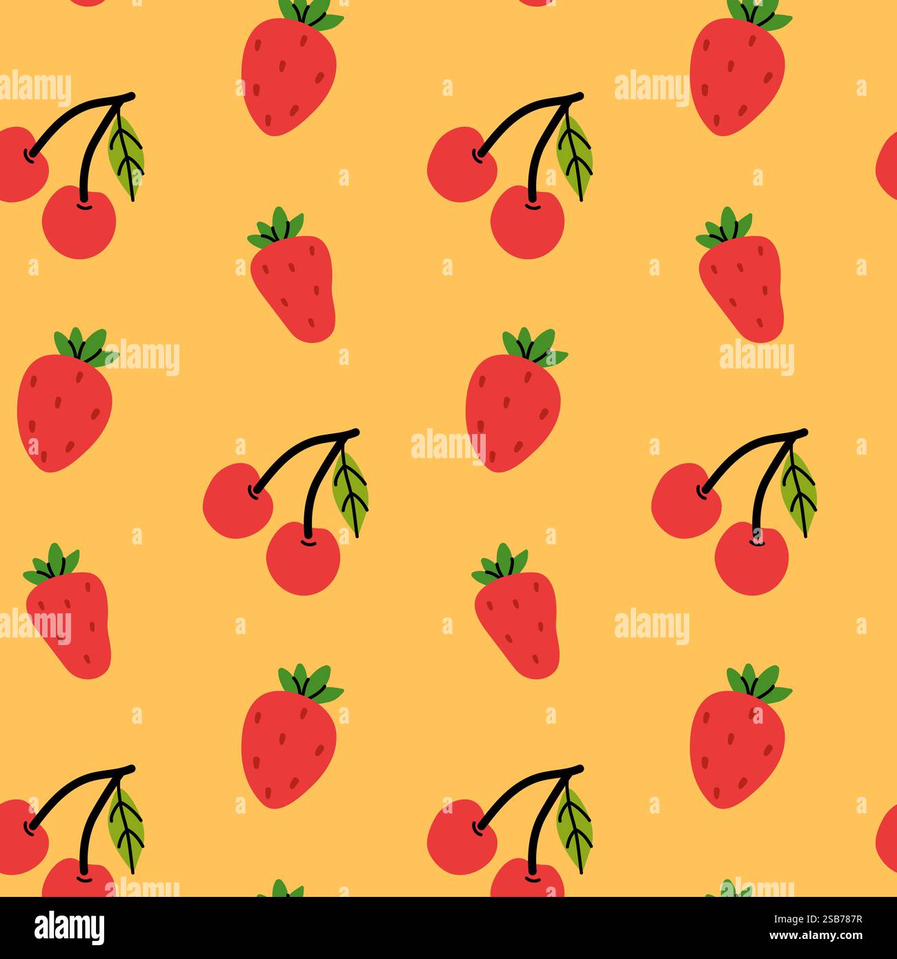 This vibrant design features a playful arrangement of strawberries ...