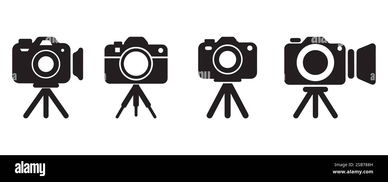 Camera stand icon set, photo camera icon set on white background Stock ...