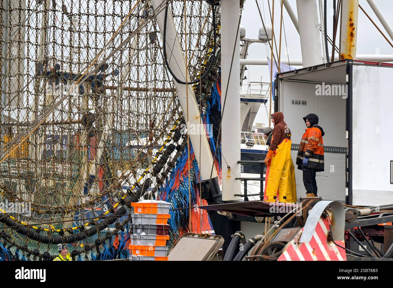Le Havre, France, Europe - 16 January 2025: Dock workers loading a ...